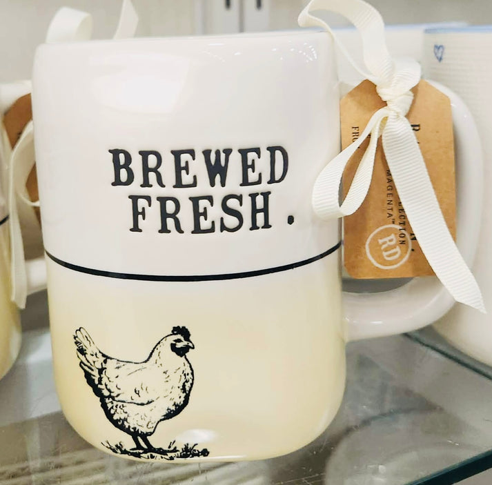 New Rae Dunn white ceramic Farmline coffee mug BREWED FRESH – You're ...