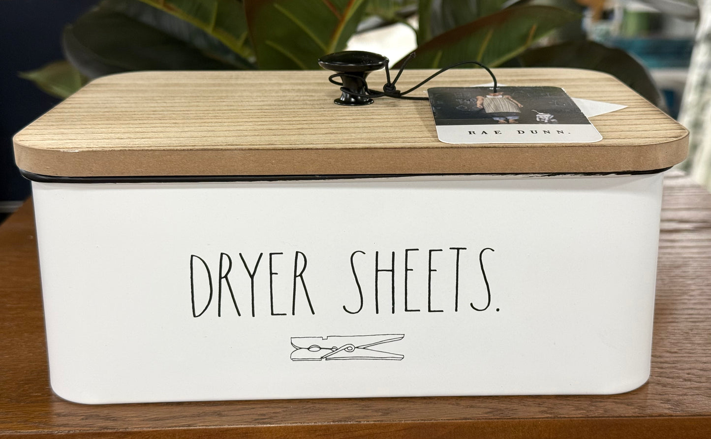 New Rae Dunn wood lid metal storage DRYER SHEETS container – You're ...